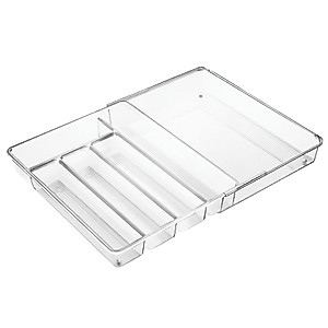 mDesign Adjustable, Expandable Plastic Kitchen Cabinet Drawer Storage Organizer Tray - for Storing Organizing Cutlery, Spoons, Cooking Utensils, Gadgets - 2" High - Clear