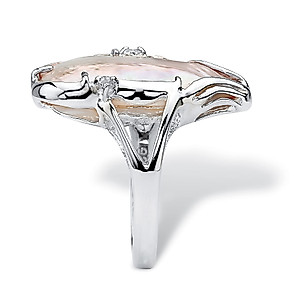 PalmBeach .925 Sterling Silver Genuine Cultured White or Mauve Pearl With Round White Topaz or Peacock Pearl With Blue Topaz Ring Size 8