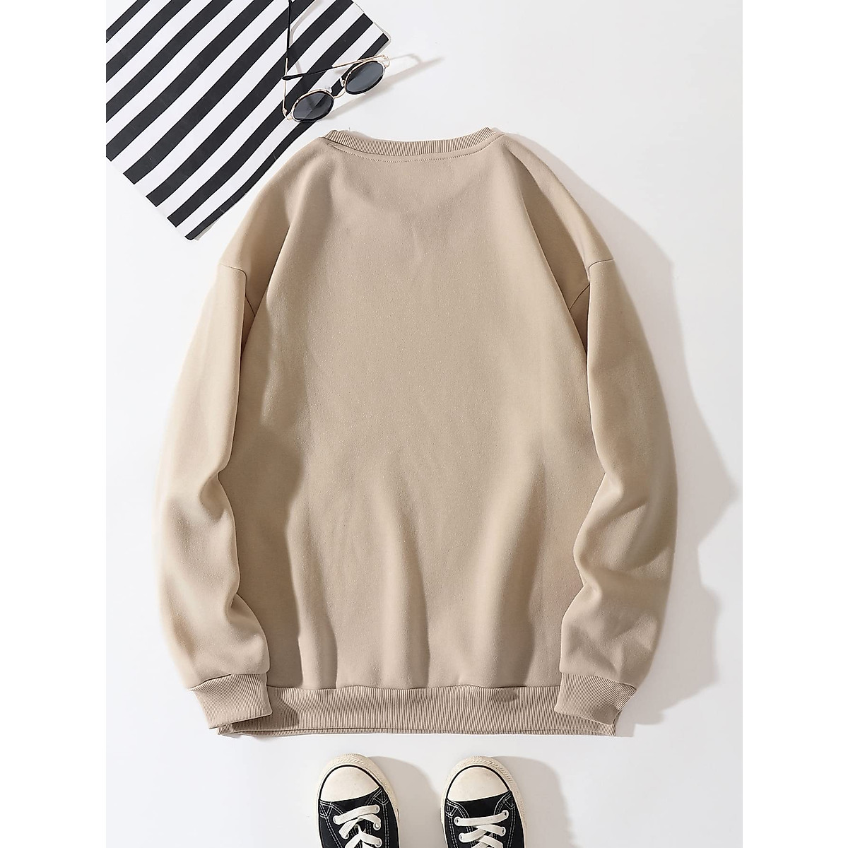 WDIRARA Men's Letter Graphic Round Neck Long Sleeve Sweatshirt Casual Tops Khaki Los Angeles L