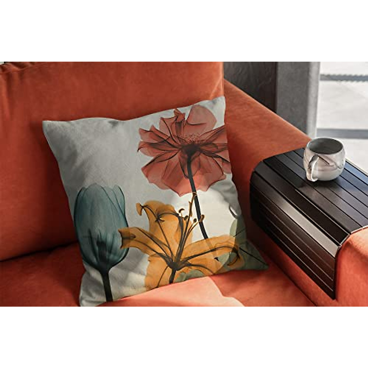 Pillow Covers 18 X 18 Inch Set of 4, Floral Plants Decorative Pillow Covers Summer Outdoor Pillow Covers Linen Square Pillow Cases Sofa Cushion Case for Farmhouse Living Room Patio Home Decor