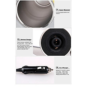 ANKOMINA 450ml Vacuum Insulated Stainless Steel Travel Mug Car Cup with Charger Car Boiling Mug Electric Kettle Boiling Vehicle Thermos DC12V Heating Cup