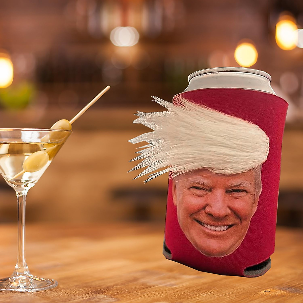 2 PCS Funny Can Coolers Sleeves with Trump Hair, Great Novelty Gifts Unique Presents for Men Women, Beer Can Cooler