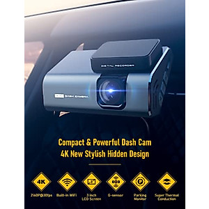 FocuWay Car Dash Cam 4K Car Camera Small WiFi Front Dash Cam with App, Aluminum Alloy Super Thermal Conduction Dashcam with Rotatable Lens, WDR Night Vision, Loop Recording, G-Sensor, Parking Monitor