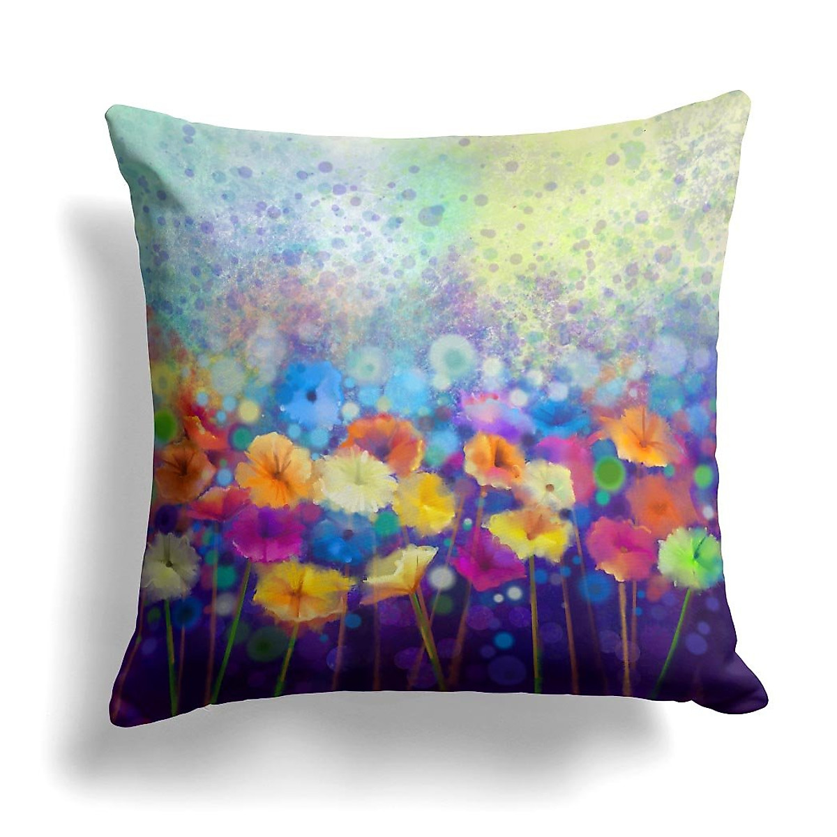iiRov Summer Design Ink-Fuzed Decorative Throw Pillow - Abstract Flower Meadow v2