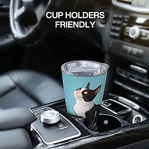 EKPRAVDKTF Cat 20oz Insulated Stainless Steel Tumbler With Lids And Straws, Double Wall Vacuum Travel Coffee Mug, Thermal Cup For Cold & Hot Drinks, Reusable Metal Straw & Brush