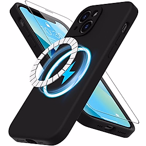DEENAKIN for iPhone 13 Mini Case Silicone with Screen Protector - [Compatible with MagSafe] - Camera Protection - Slim Fit Protective Magnetic Phone Cover 5.4" for Men Women Girls - Black