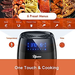 Air Fryer Oven Combo, 4.7QT Hot Oven Large Oilless Cooker, 360° Hot Air Circulation, LED Touch Screen with 6 Presets, Nonstick and Dishwasher Safe Square Design Basket, Recipes Included, Black (4.7 Qt)