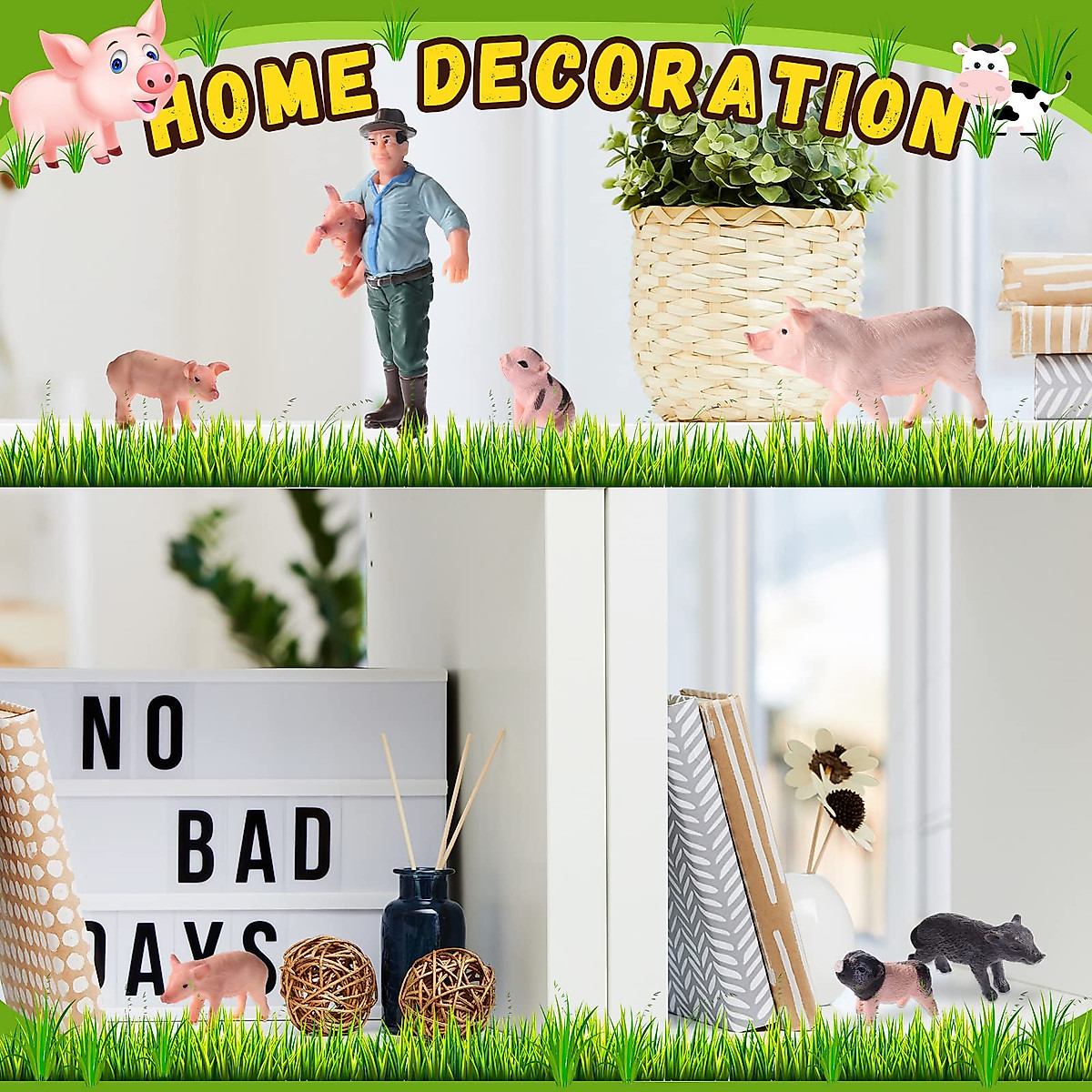 17 Pcs Realistic Farm Pig Animals Model Figure Toy Set Barn Farm Pig Figurines Collection Playset Mini Farm Figurines Plastic Pig Toy with Farm Keepers and Fence for Preschool Educational Props