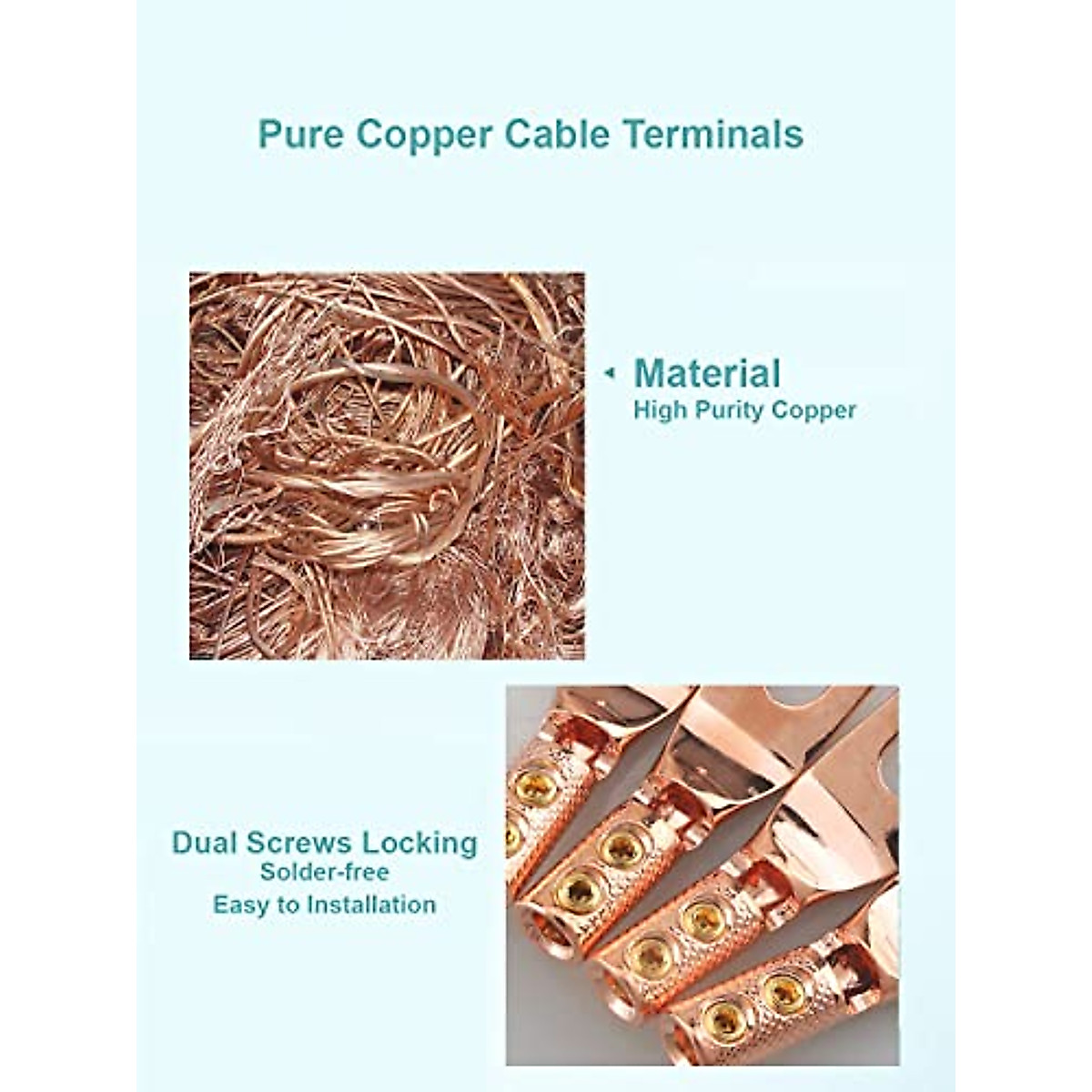 Speaker Spade Plug Connectors, Screw Locking Speaker Wire Connector with Allen Wrench+Heat Shrink Tubing, Fork Y Spade Lugs 45 Degree for Speaker Wire DIY 4PCS (Pure Copper Knurled Style)