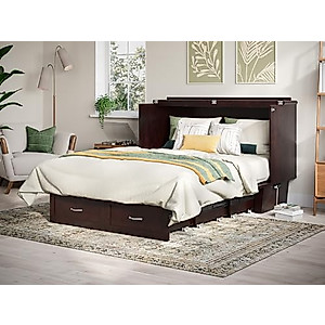 AFI, Chelsea Mid-Century Modern Queen Solid Wood Murphy Bed Chest with Mattress in Espresso