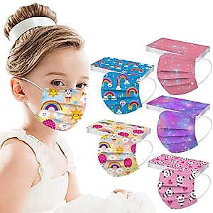 YUGYUJ 50Pcs Kids Face Mask Childrens 3 Ply Non-Woven Protective Breathable Kids Face Mask for Boys Girls Outdoor School (50Pcs Kids Mask A)