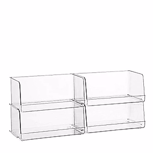 Set of 4 Clear Pantry Organizer Bins Stackable Household Plastic Food Storage Basket with Wide Open Front for Kitchen, Countertops, Cabinets, Refrigerator, Freezer, Bedrooms, Bathrooms - 12" Wide