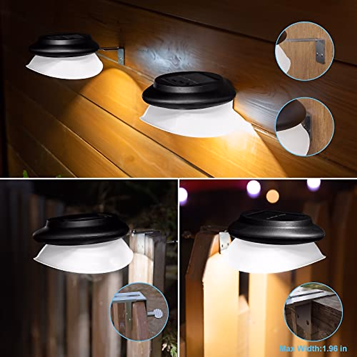 KINKAI Solar Gutter Lights 6pcs - Bright Solar Powered led Fence Light with 9 LED, IP55 Waterproof Outdoor Lighting for Garden Deck Backyard Pathway Eaves Wall, Cool White