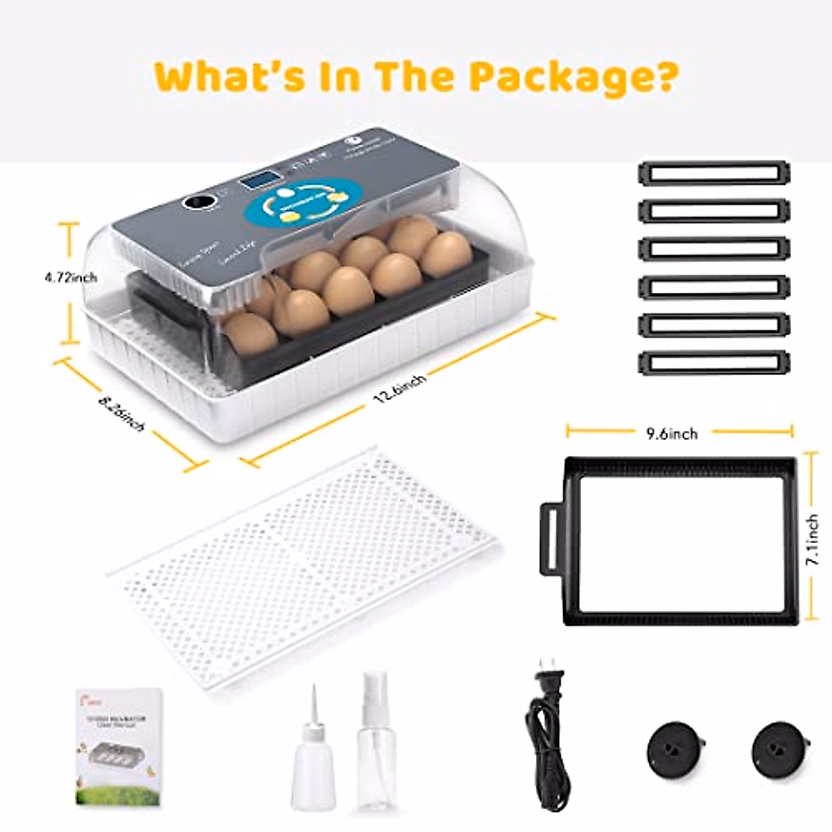 Apdoe Egg Incubator Clear View, Automatic Egg Turner, Temperature Humidity Control, Egg Candler, Poultry Egg Incubator for Hatching 12-15 Chicken Eggs, 35 Quail Eggs, 9 Duck Eggs, Turkey Goose Birds