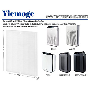 Yiemoge 115115 Replacement filter A: Compatible with winix Plasmawave C535 5300 5300-2 6300 6300-2 AM90 P300 Air Purifier - 3 TURE HPEA filter only