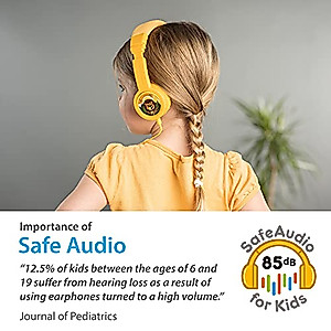 ONANOFF BuddyPhones Explore+, Volume-Limiting Kids Headphones, Foldable and Durable, Built-in Audio Sharing Cable with in-Line Mic, Best for Kindle, iPad, iPhone and Android Devices, Sun Yellow