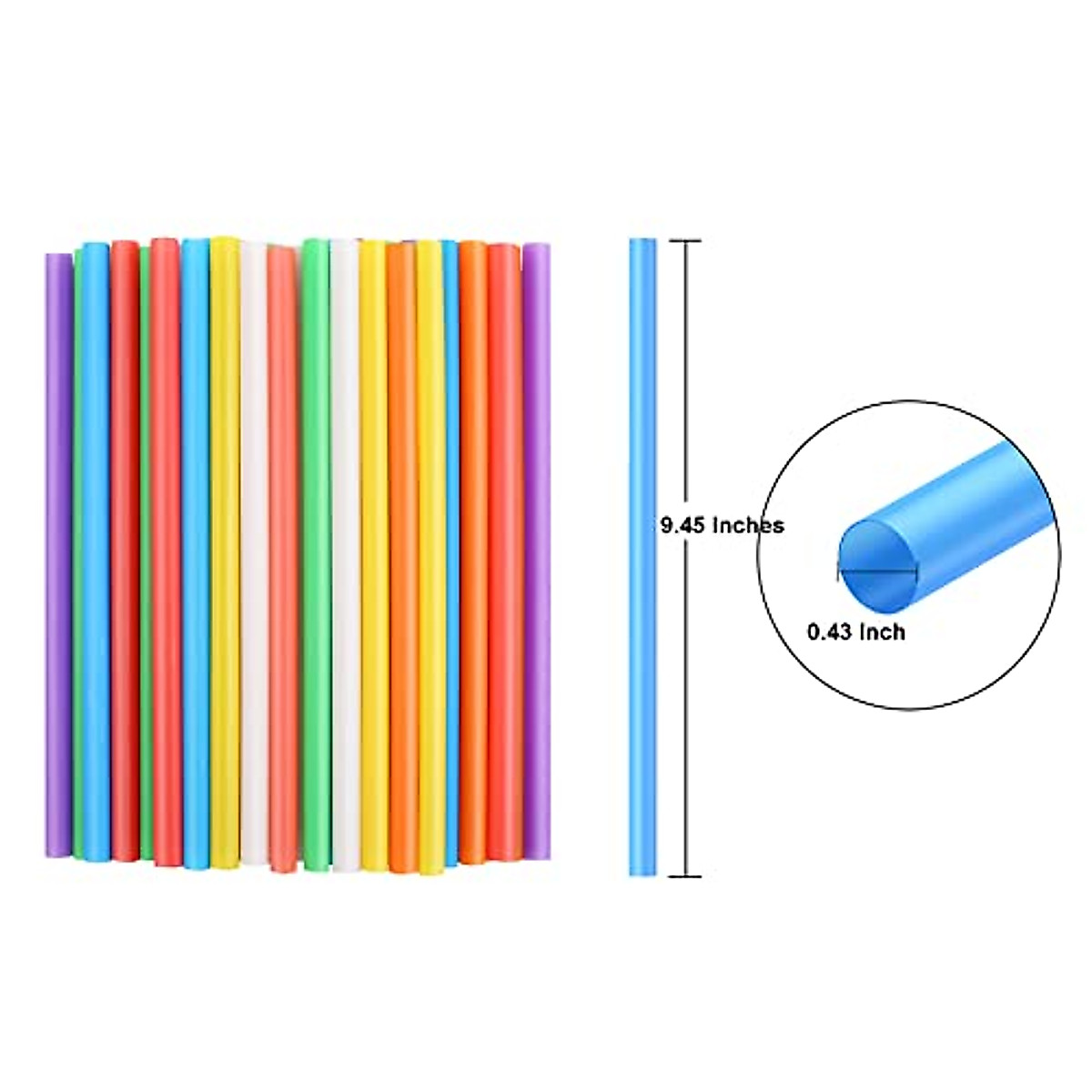 [Individually Wrapped] 100 Pcs Disposable Jumbo Smoothie Straws, Wide-mouthed Multi Colors Milkshakes Plastic Drinking Straws, (9.45" Long and 0.43" Diameter) BPA FREE