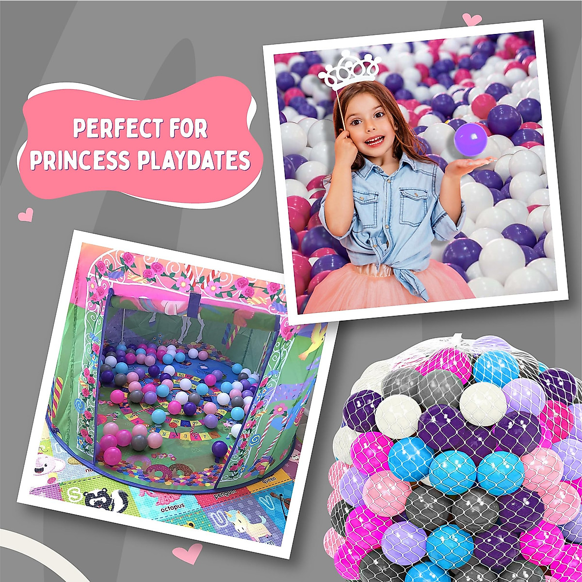 Playz 50 Mini Ball Pit Balls - Princess Edition - Soft, Plastic Mini Play Balls - Small, No Sharp Edges, Super Safe, Phthalate & BPA Free