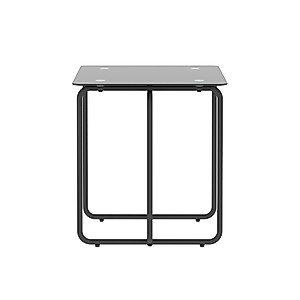 Square Side Table with Tempered Glass Top, Modern End Table with Black Metal Frame, Small Coffee Table Nightstand for Living Room Bedroom. (Black Glass)