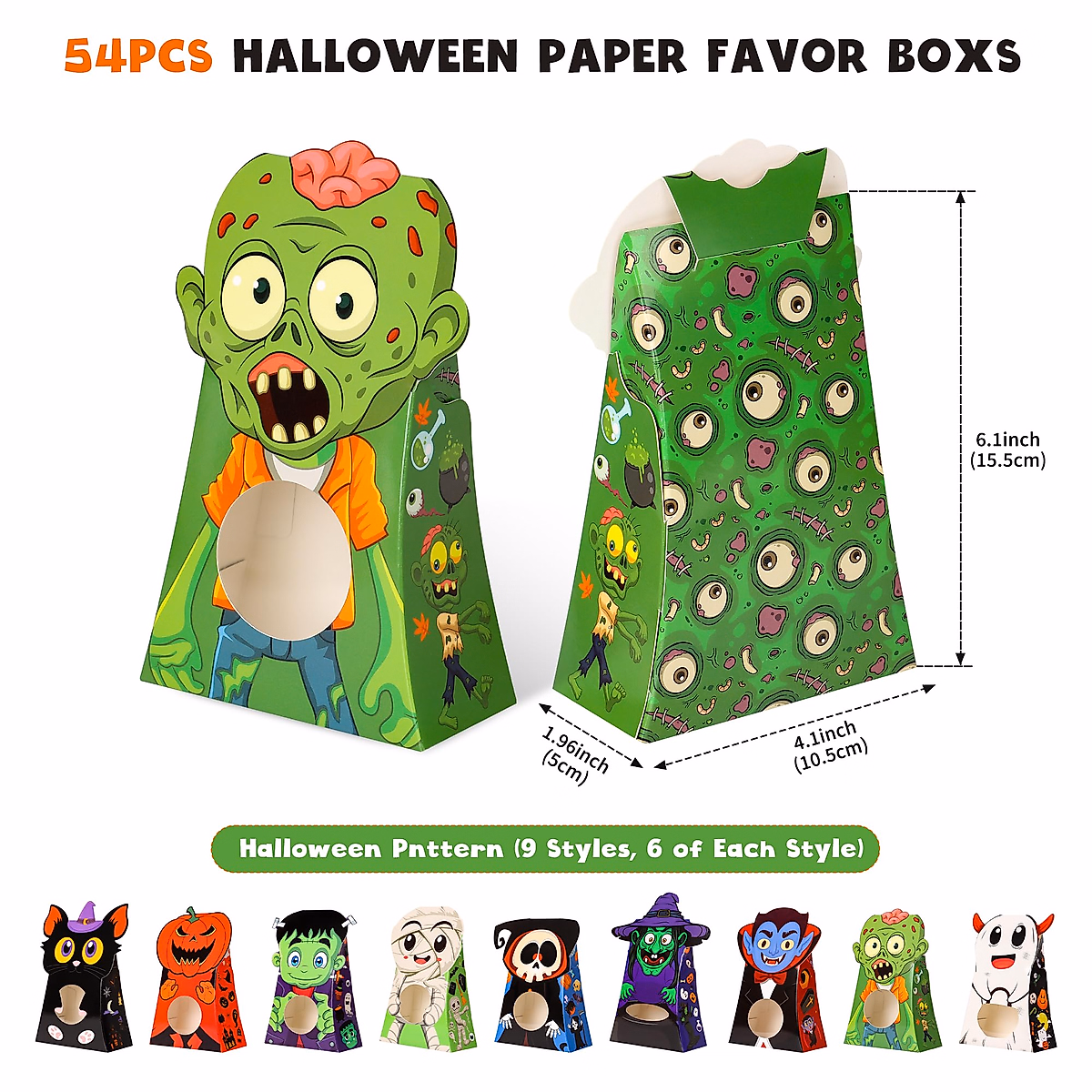 Halloween Treat Boxes Bulk-54pcs Halloween Goodies Candy Boxes with Window, Halloween Party Favors Candy Boxes Pack, Trick or Treat Cookies Box Gift Bags Set, Non-candy Treat Gift Boxes Bulk 9 Designs