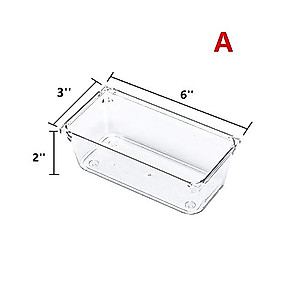 Slideep Clear Desk Drawer Organizer Trays, Dresser Desk Drawer Dividers Large Capacity Plastic Storage Bins for Cosmetic, Makeup Trays, Kitchen Gadgets, Office Accessories, 4 Different Sizes, 6 Pcs