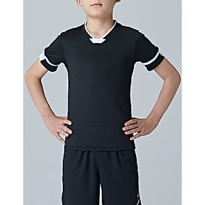 2 Pack Youth Boys' Soccer Jerseys, Black White Training Shirts for Kids, Dry Fit Athletic Performance Short Sleeve Tees (Medium)