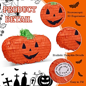 Small Halloween Pumpkin Pinata with Bat and Blindfold for Halloween Party Decorations, Party Supplies, Photo Prop, October Birthday, Funny and Spooky, Fits Candy Favors, 14 x 9 x 2.6 Inches