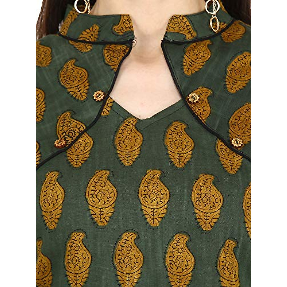 Ramkudi Indian Women's Printed Cotton Kurti Green Top