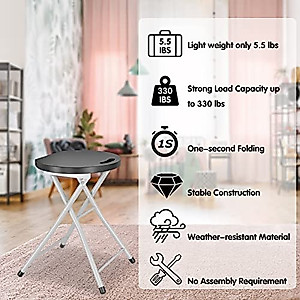 GYMAX Folding Stool, 28in Portable Collapsible Bar Stool with Handle & Steel Frame, 330lbs Sturdy Foldable Lightweight Round Metal Chair for Outdoor/Indoor Kitchen Home Pub Bar, Assembly Free (1)