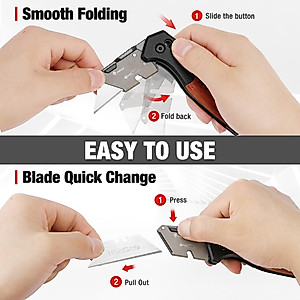 WORKPRO Folding Utility Knife, Razor Blade Knife with Axis Lock, Quick Change Blade Box Cutter, EDC Wood Handle Foldable Pocket Knife, Extra 10PC SK5 Blades Included