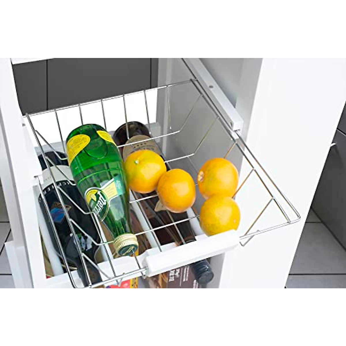 FUQIAOTEC 20" Small Size Rolling Mobile Kitchen Island, Kitchen Cart with Drawer and Storage Cabinet, Coffee Cart on Wheels, 3 Storage Wine Racks on The Side (White)