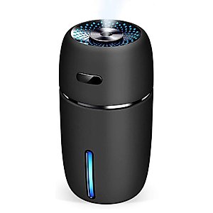 Lion Palace Car Mini USB Humidifie,200ml Capacity,Led Running Lamp,Used for Car Office Room living Room Facial hydration Aromatherapy gift etc. (Black-1)