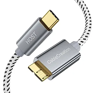 CableCreation 1FT USB C to Micro B Cable,10Gbps Speed External Hard Drive Braided,USB 3.1 Type C to Micro B Work for iPhone 15 Series,Seagate WD Westgate My Passport,MacBook Pro/Air, iPad/Tablet,Grey