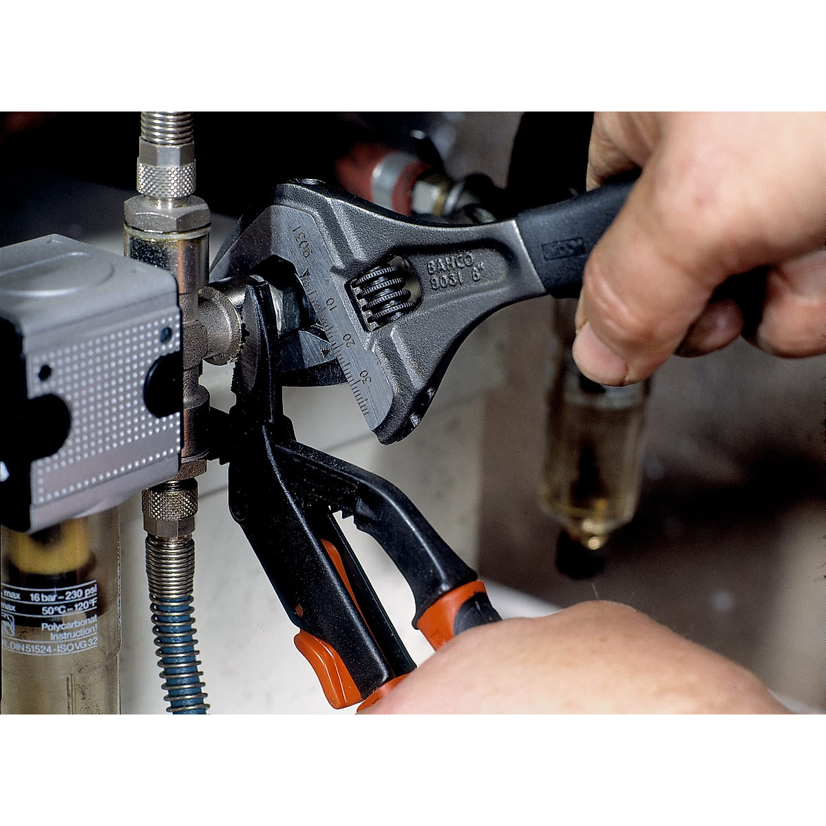 Bahco BAH9031RUS Ergo Big-Mouth Adjustable Wrench with Rubber Handle - 8 Inch - Black Phosphate Finish