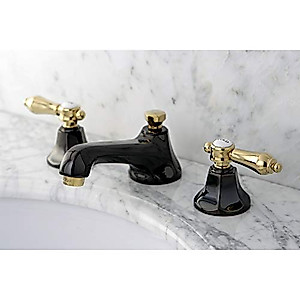Kingston Brass NS4469BAL Water Onyx Widespread Lavatory Faucet with Brass Pop-up Drain, Black Stainless Steel with Polished Brass Trim