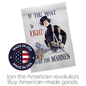 USBrotherhood Join Garden Flag Set Wall Holder Armed Forces Marine Corps USMC Semper Fi United State American Military Veteran Retire House Banner Small Yard Gift Double-Sided, Made in USA