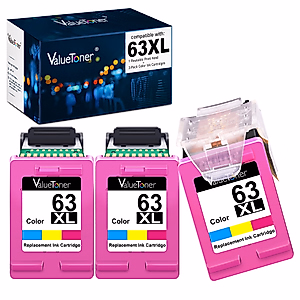 Valuetoner Remanufactured Ink Cartridge Replacement for HP 63XL 63 XL for Envy 4520 4512 4516 Officejet 5252 3830 3833 4655 5255 Deskjet 1112 2130 3630 3634 Printer (3 Color + 1 Reusable Printhead)