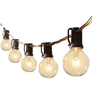 G40 Outdoor String Lights Hanging Globe Patio Lights with Clear Bulbs(2 Spare), UL Listed Connectable Backyard Lights for Indoor Outdoor Decor, 50 Hanging Sockets, E12 Base, 5W Bulb