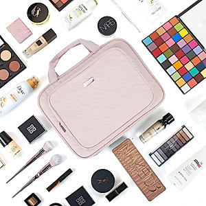NISHEL Travel Toiletry Bag for Women Large Capacity, Makeup Essentials Organizer, Hanging Case for Accessories, Cosmetics, Pink