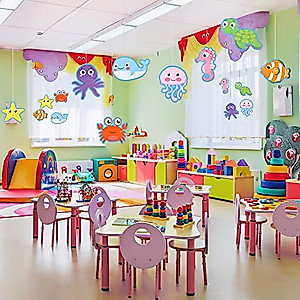 45 Pieces Ocean Sea Animal Creature Cutouts with Glue Point Dots Under The Sea Classroom Party Decorations for Classroom Bulletin Board Ocean Themed Birthday Party Supplies