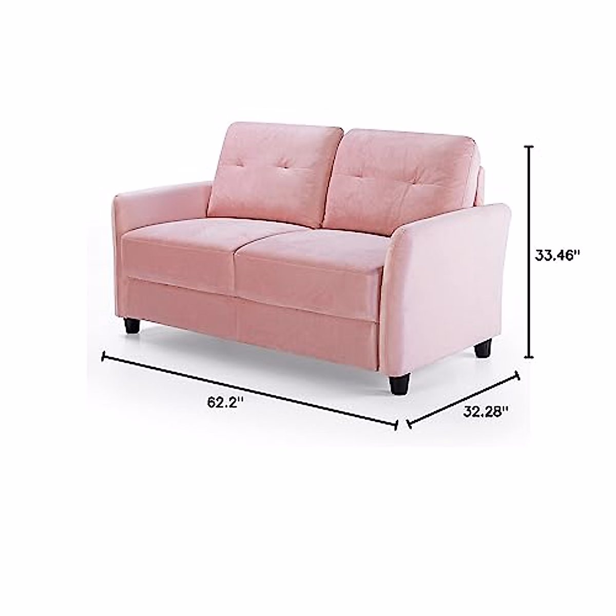 ZINUS Ricardo Velvet Loveseat Sofa, Easy, Tool-Free Assembly, Blush Velvet