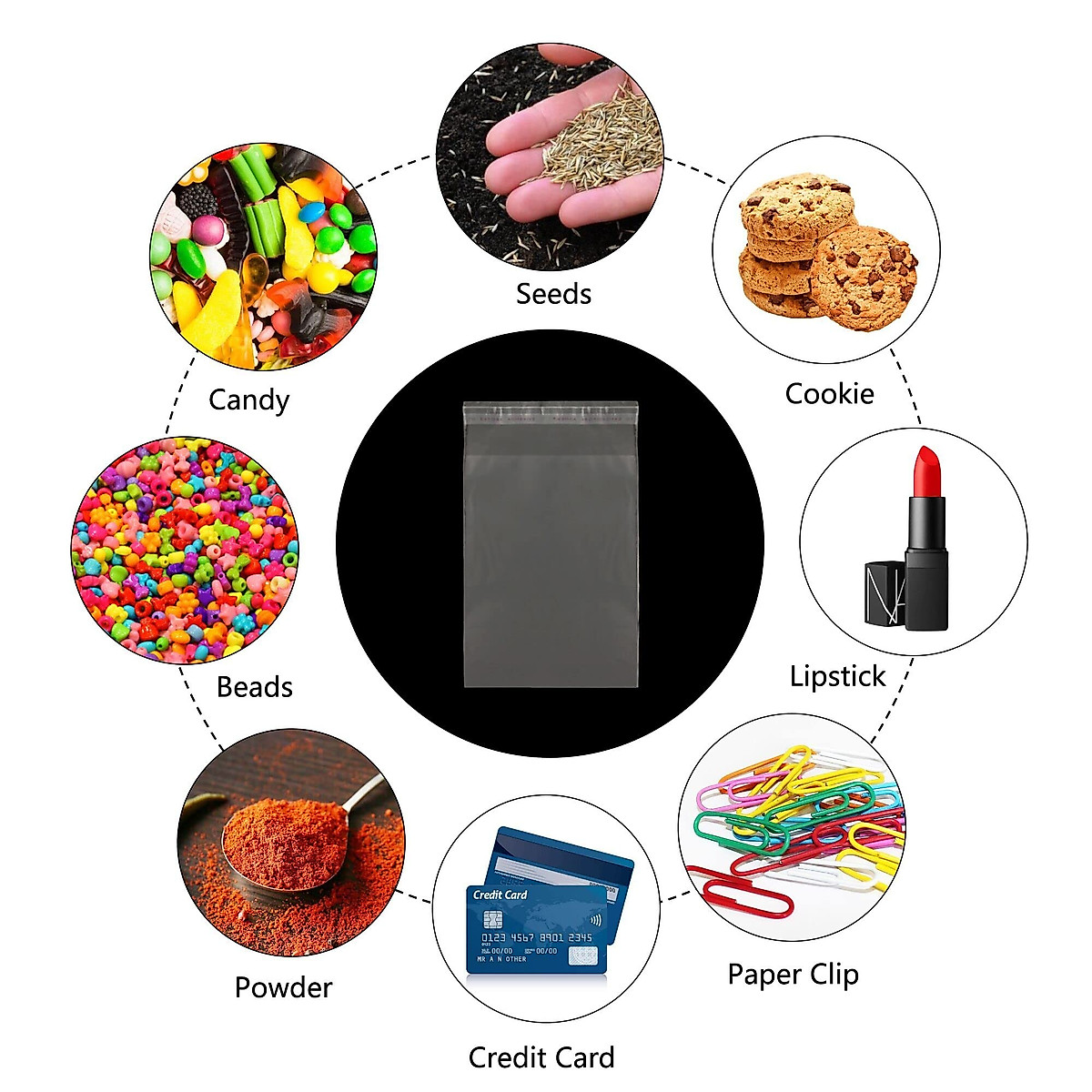 EachDusto 3"x4" Self Adhesive Cellophane Bags Tiny Self Stick Cello Pouch 500pcs Clear OPP Poly Glassine Baggies 2mil for Cookie Seeds Beads Powder Candy Lipstick Cards Earrings Biscuits