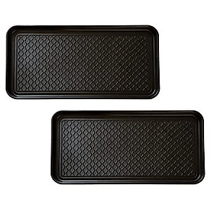 Stalwart All Weather Boot Tray - Large Water Resistant Plastic Utility Shoe Mat for Indoor and Outdoor Use in All Seasons (Set of Two, Black)