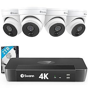 Swann 4K Master Security Camera System, 80° Wide Angle for Indoor/Outdoor Wired Home Surveillance, 8 Channel NVR with 2TB HDD, 4X Dome IP Cameras, Vandal-Resistant, Night Vision, True Detect,876804D