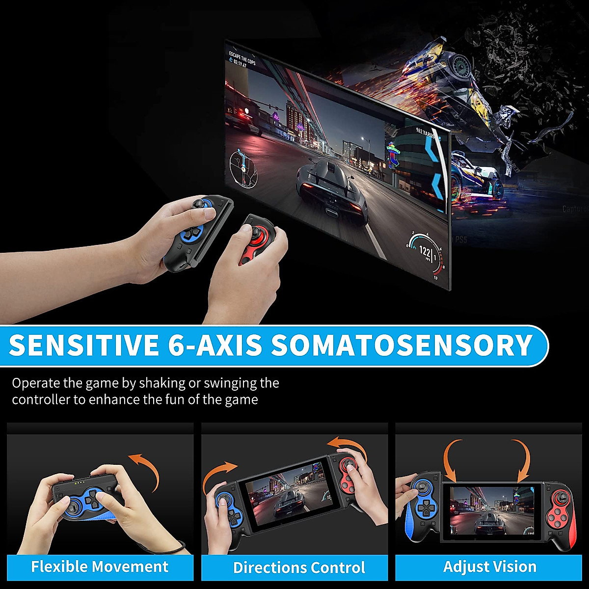 Boconna Switch Controllers Joycon Compatible with Switch/Lite/OLED, Joy Cons for Switch Support Turbo, Wake-up Function and 6-Axis Gyro, Replacement for Switch Joycon with Straps