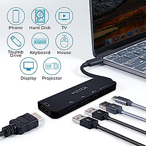 Aluminum USB Hub, USB-C Hub with 2.0 and 3.0 USB Ports, HDMI Port and 5V Charger, 5-in-1 USB Hub for USB C Devices, Black - AZTCK
