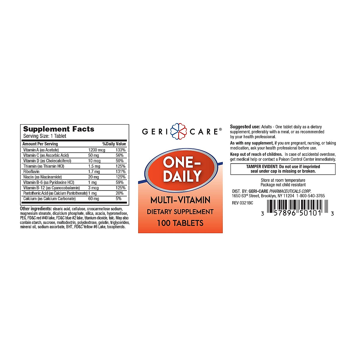 GeriCare One-Daily Multi-Vitamin Tablets Dietary Suplement 100 Count (Pack of 1)