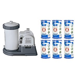 Intex Krystal Clear 2500 GPH Pump Pool Filter with Ground Fault Circuit Interrupter and Multiple Type B Cartridges for Above Ground Pools, Black