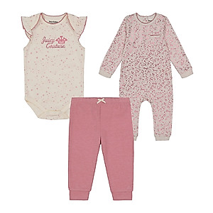 Juicy Couture Baby Girls Three 3 Pieces Pant Set, Heather/Eggnog/Rose, 18M US