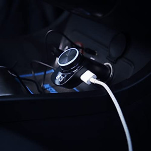 FM Transmitter Car Bluetooth 5.0,NECESPOW QC3.0 USB Charger w/AUX Cable, Hands-Free Car Radio Adapter Supports AUX & U Disk, Wireless Call for iOS and Android Devices